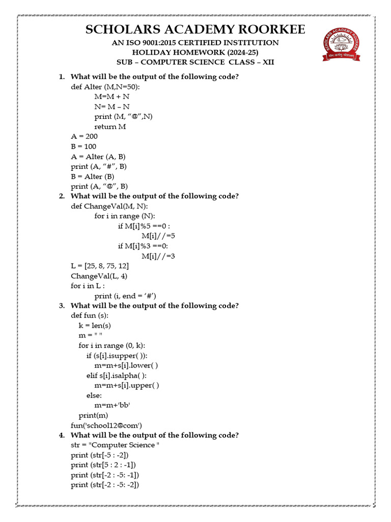 CS Holiday Homework 12 | PDF | Computer Programming | Computing