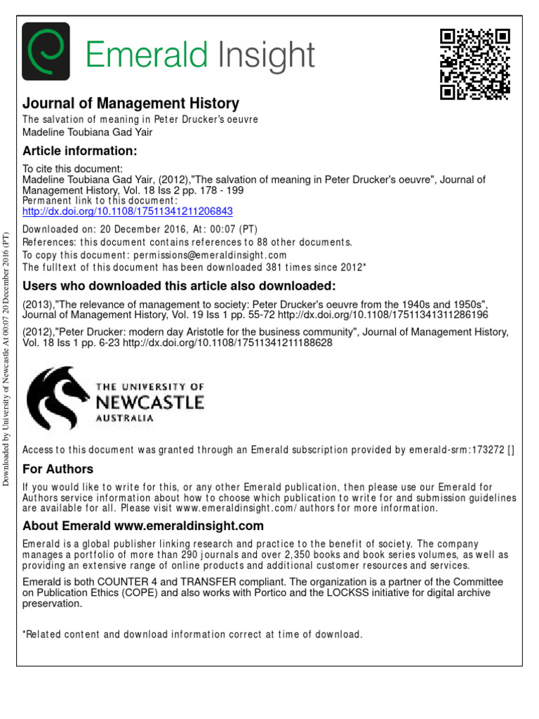 Meaning in Peter Drucker's Management Theory | PDF | Sociology | Modernity