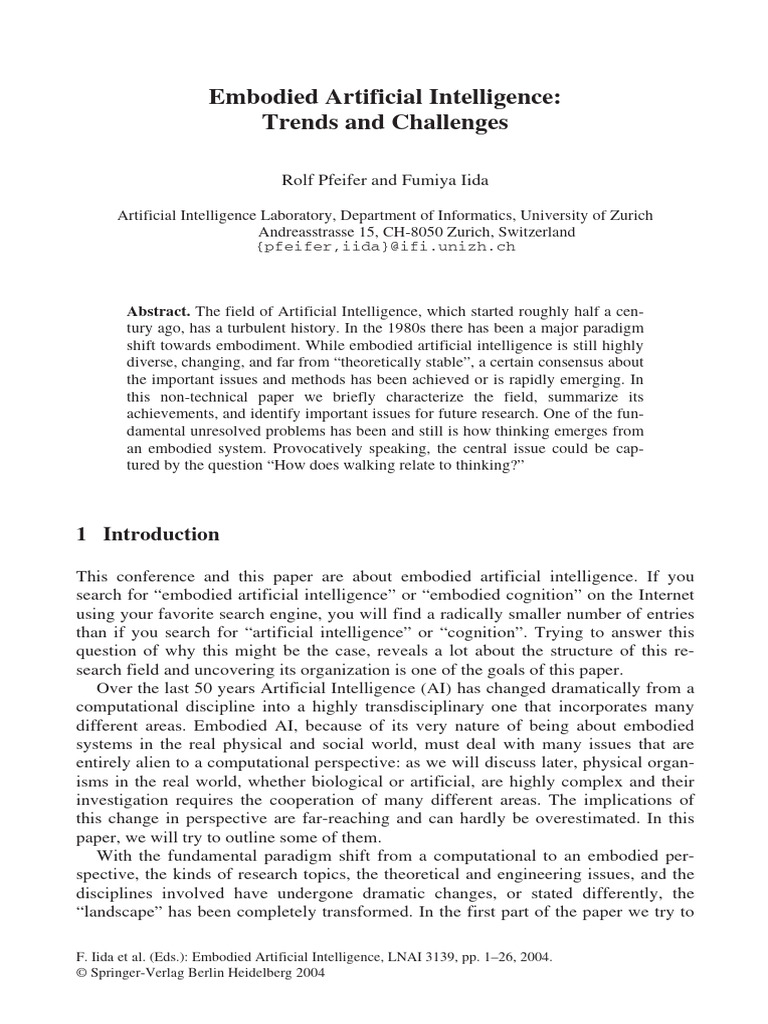 Pfeifer 2004 | PDF | Embodied Cognition | Artificial Intelligence