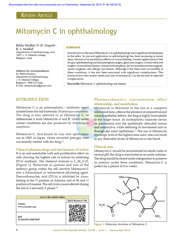 Mitomycin C in Ophthalmology | PDF | Ophthalmology | Diseases And Disorders
