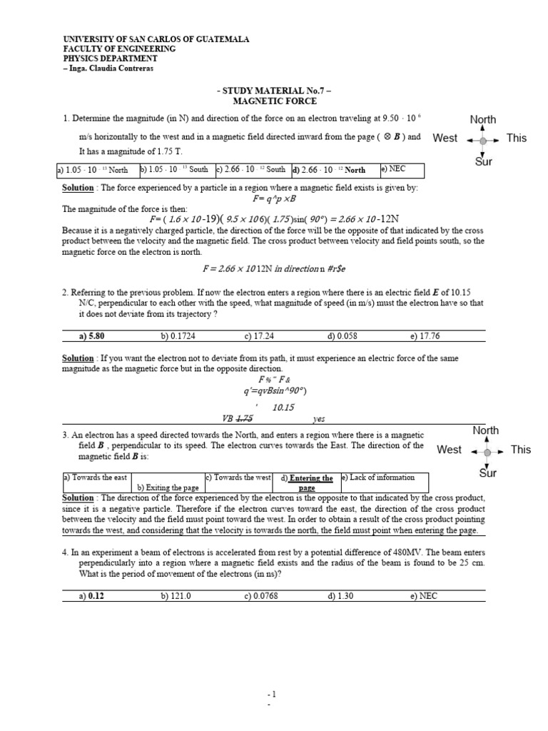 Physics Study Guide: Magnetic Force | PDF | Magnetic Field | Torque