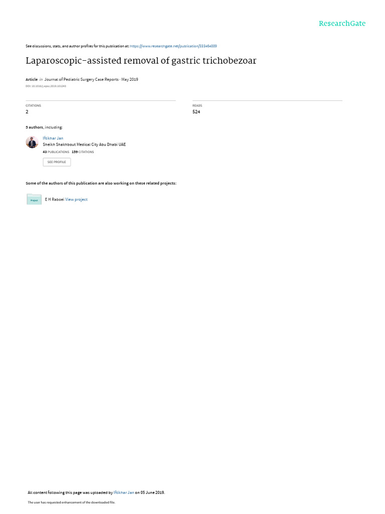 Laparoscopic Removal of Trichobezoar - Published Paper | PDF | Surgery ...