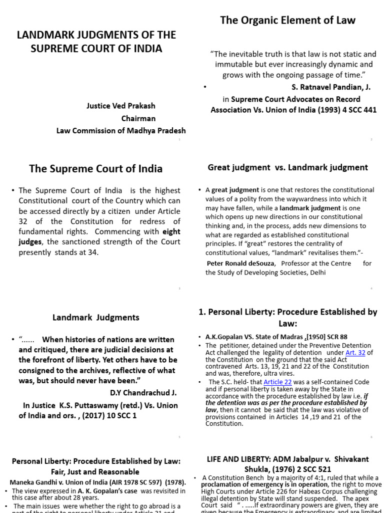 Landmark Judgements | PDF | Separation Of Powers | Judiciaries