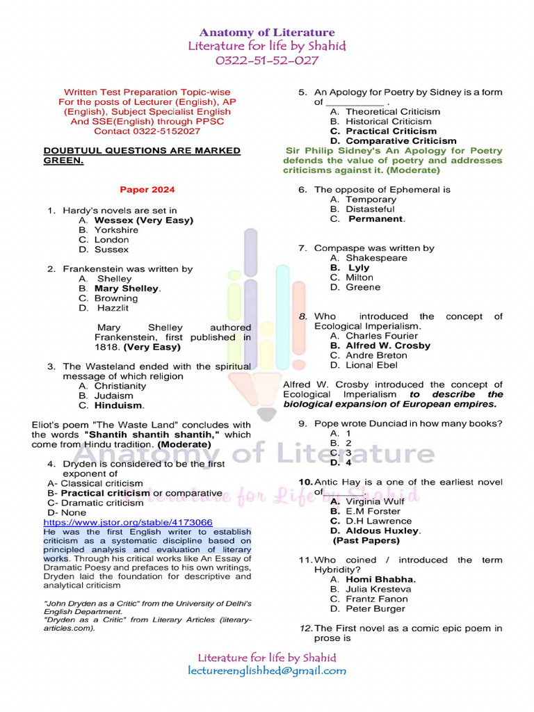 PPSC Lecturer English Paper 2024 | PDF