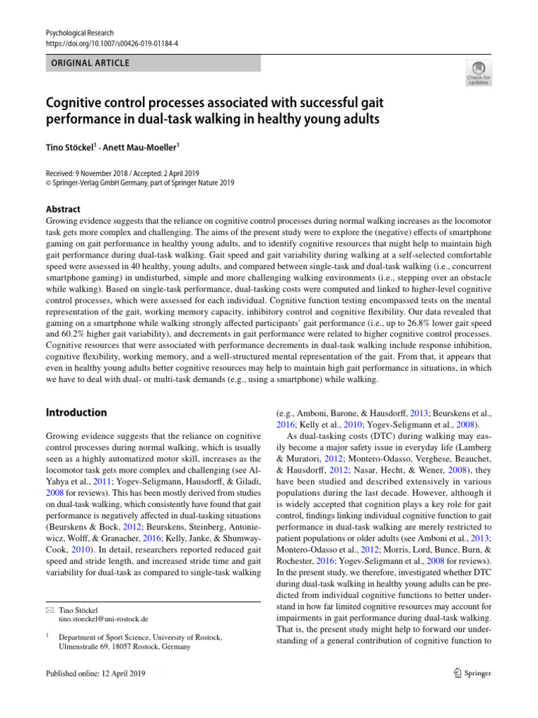 Cognitive Control Processes Associated With Successful Gait Performance In Dual Task Walking In