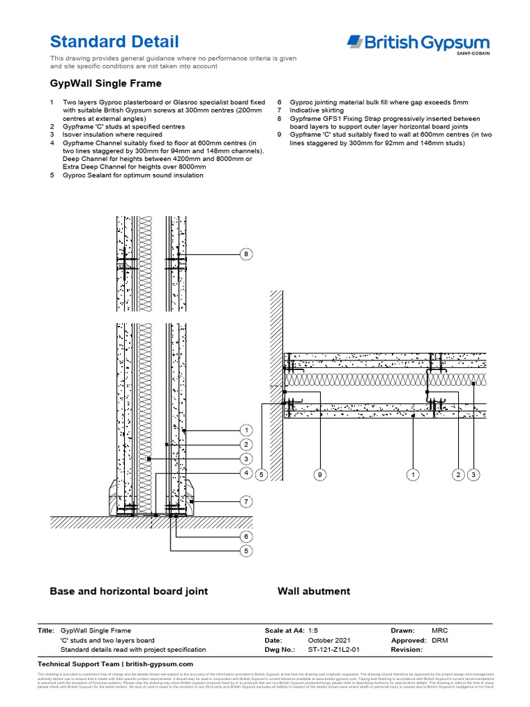 British Gypsum GypWall Single Frame EN 30 or 60 Minutes C Stud 2 Layers ...
