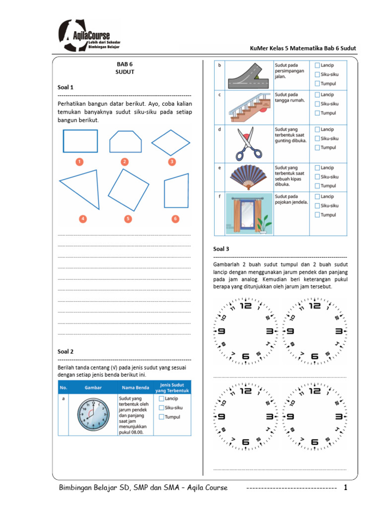 Kelas 5 Matematika Bab 6 Sudut Kumer 2022 | PDF
