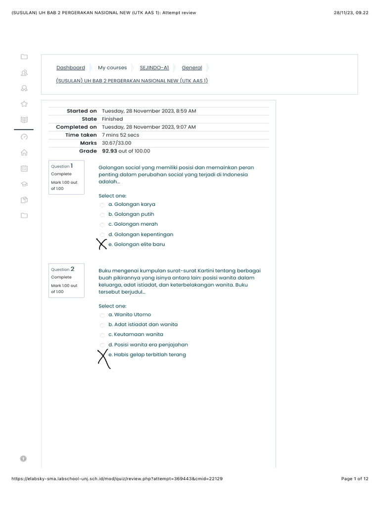 (SUSULAN) UH BAB 2 PERGERAKAN NASIONAL NEW (UTK AAS 1) Attempt Review | PDF