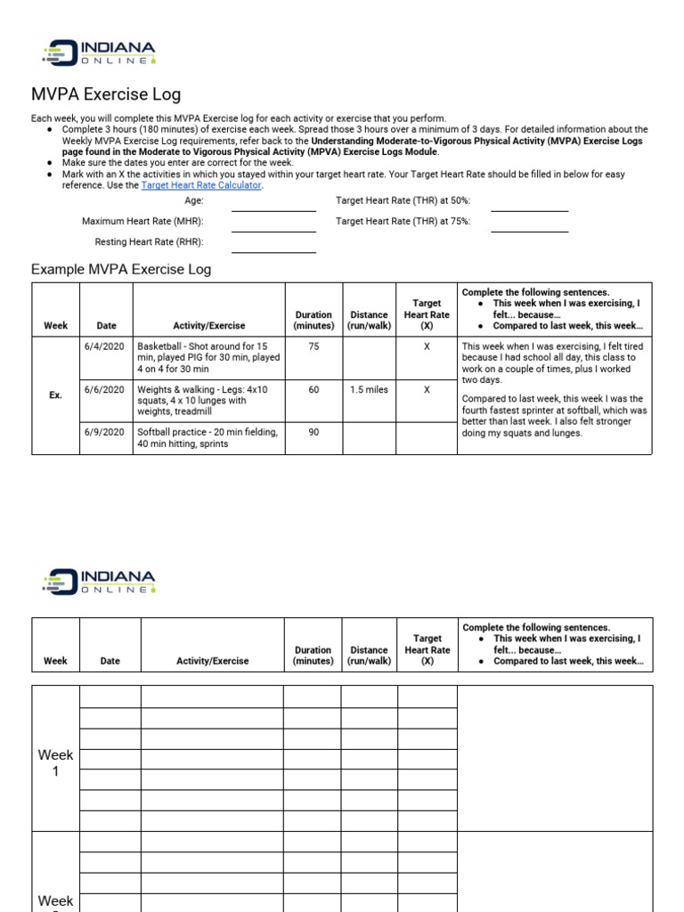 MVPA Exercise Log | PDF | Heart Rate | Physical Exercise