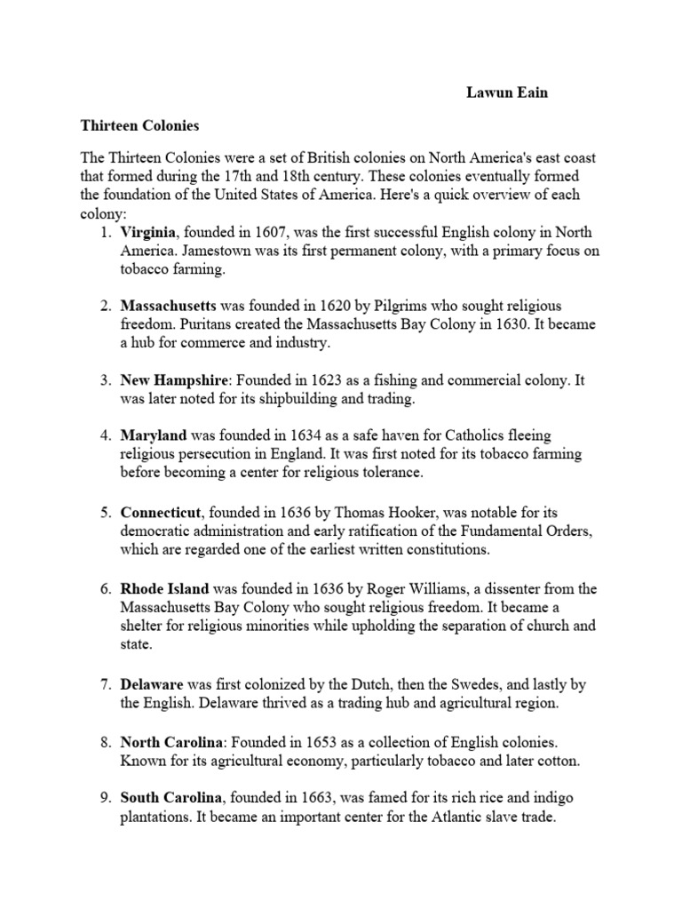 13 Colonies | PDF | Thirteen Colonies | British Colonization Of The ...