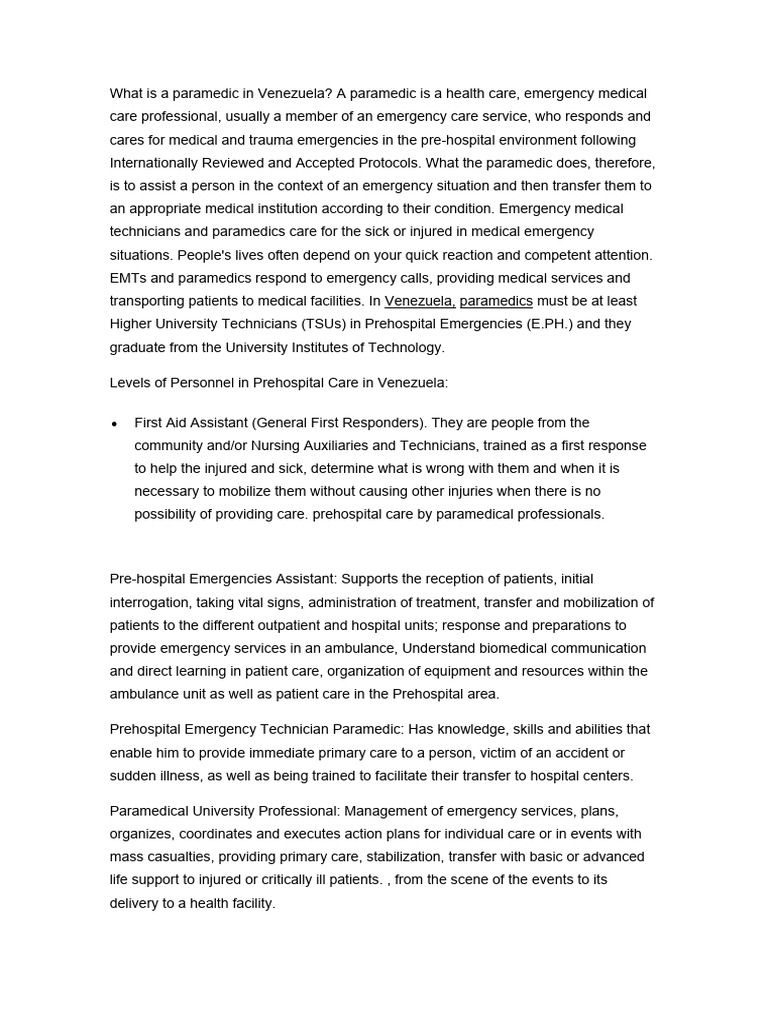 Paramedic in Venezuela | PDF | Emergency Medical Services | Paramedic