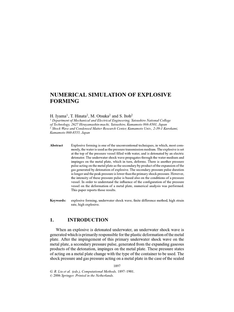 Numerical Simulation of Explosive Forming | PDF | Waves | Shock Wave