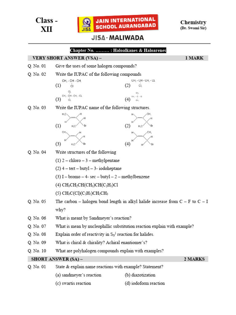 10 - Haloalkane and Haloarenes - 12 Science Chem OBJ QB | Download Free PDF | Organic Chemistry ...