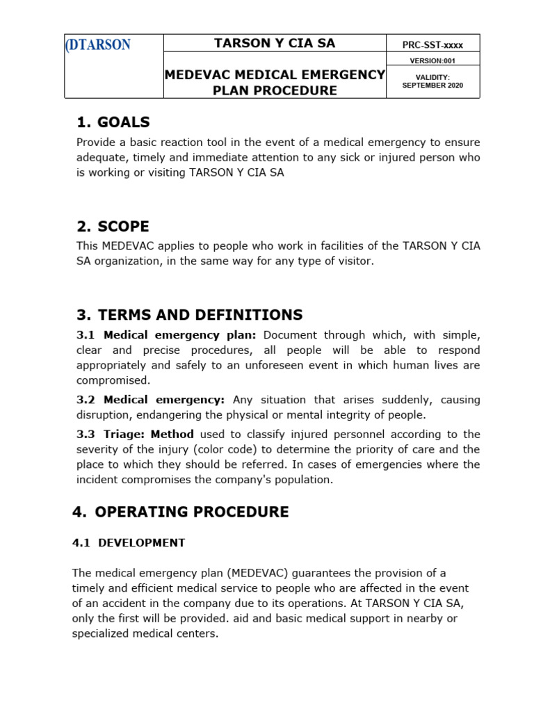 Medical Emergency Plan Procedure | PDF | Emergency | Bleeding