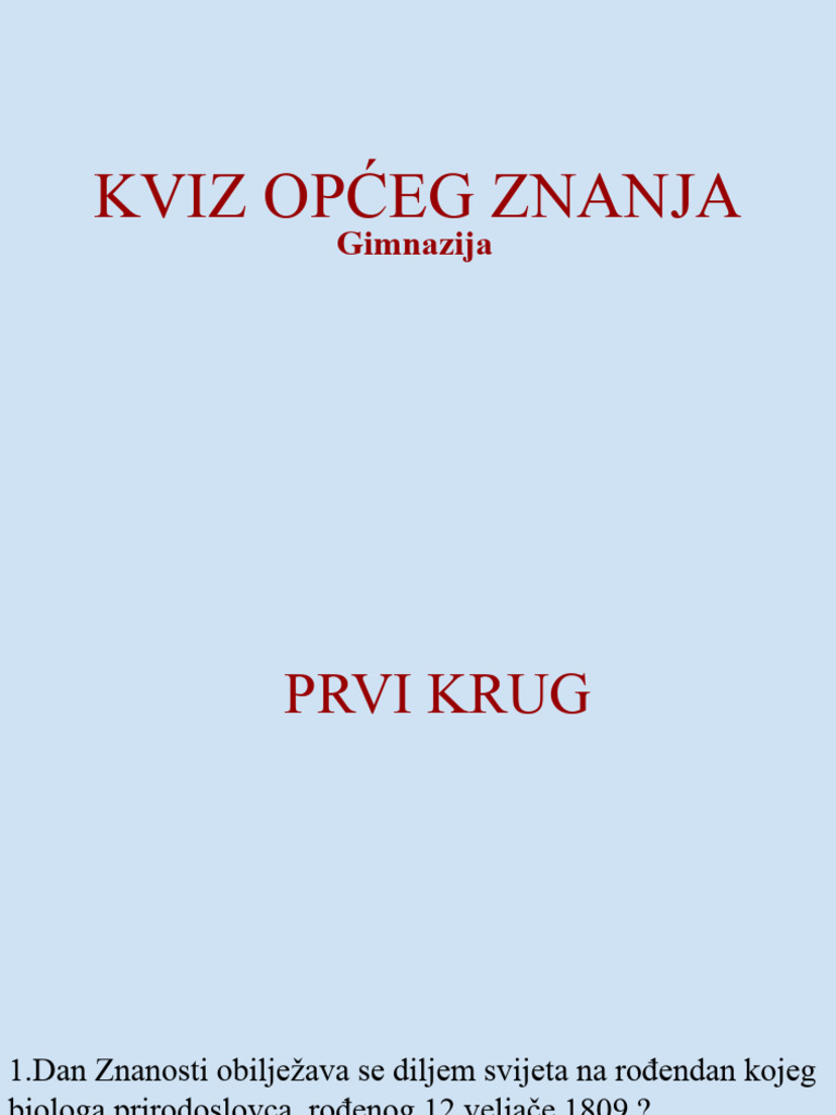 Kviz Gimnazija | PDF