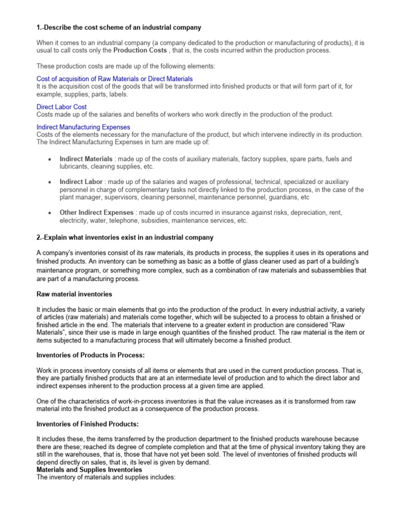 Describe The Cost Scheme of An Industrial Company | PDF | Payroll ...