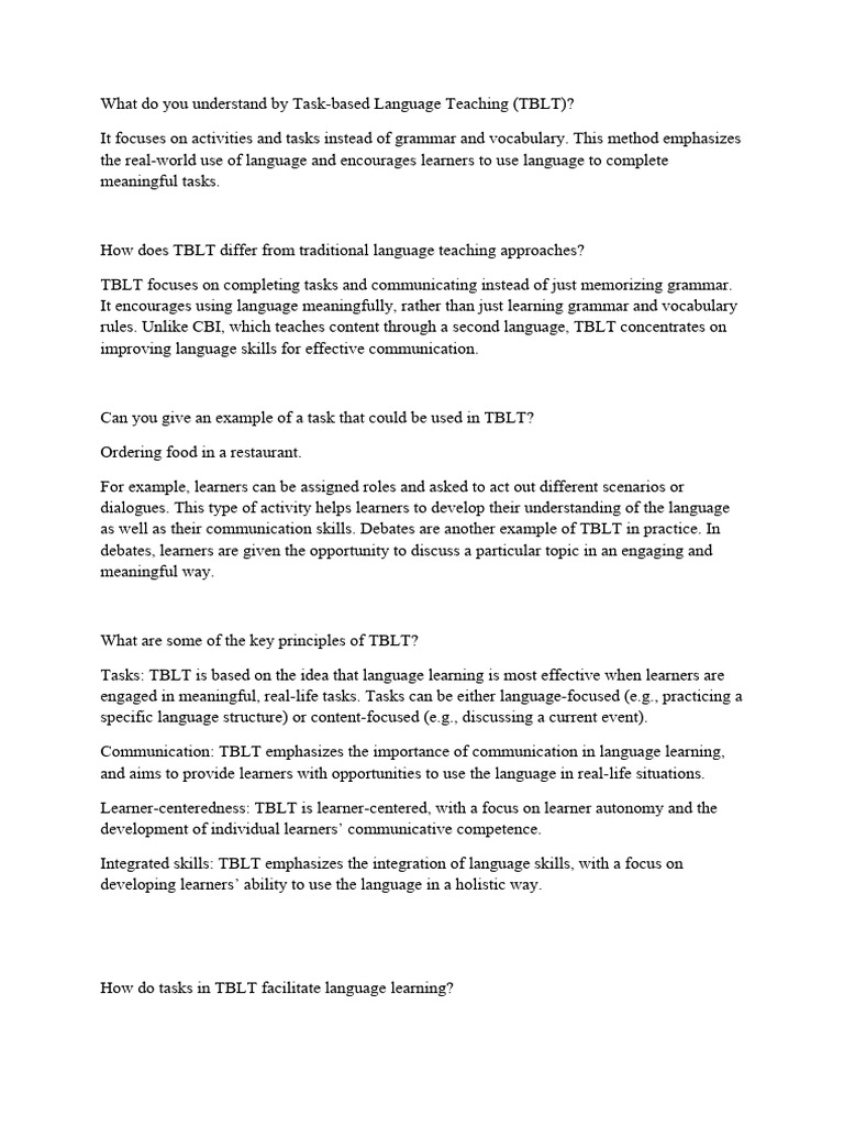 TBLT Questions | PDF | Learning | Language Education