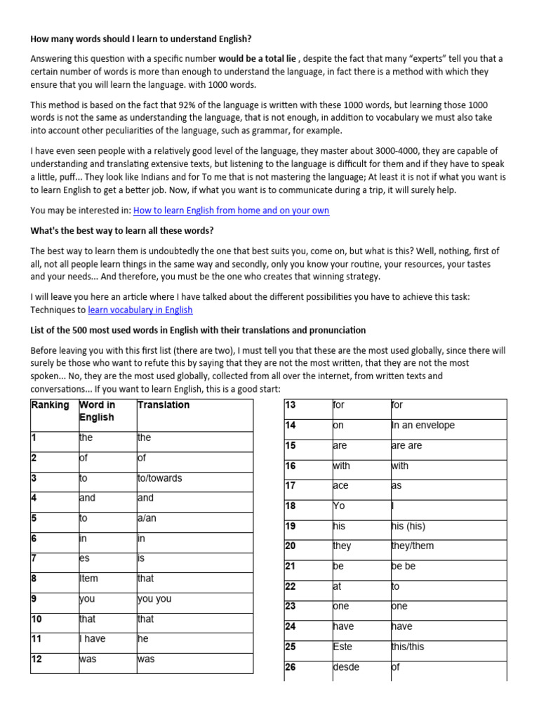 1000 Words in English | PDF | English Language | Vocabulary