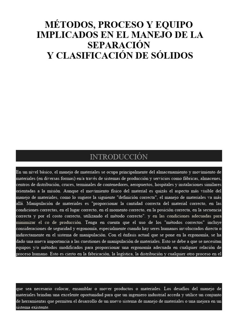 Métodos, Procesos y Equipos Involucrados en El Manejo de Sólidos | PDF ...