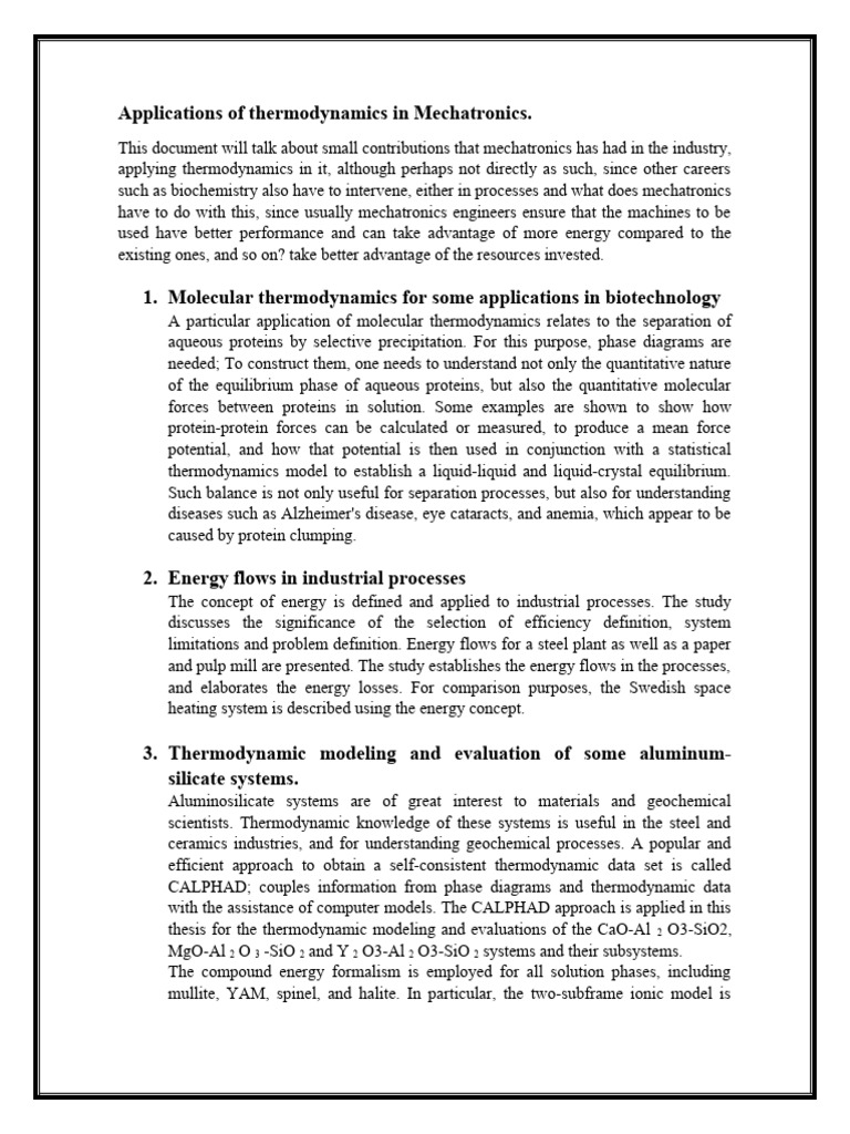 Applications of Thermodynamics in Mechatronics | PDF | Thermodynamics ...