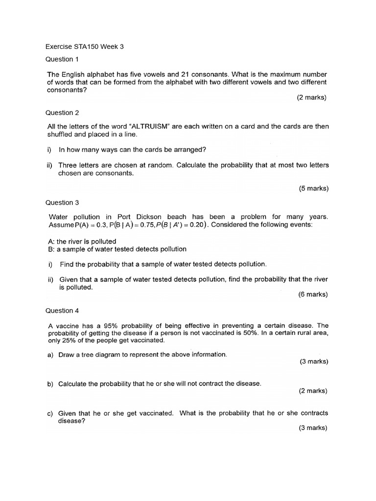 STA150 Week 3 Exercise Questions | PDF