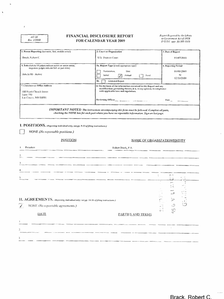Robert C Brack Financial Disclosure Report For 2009 | PDF | Financial ...