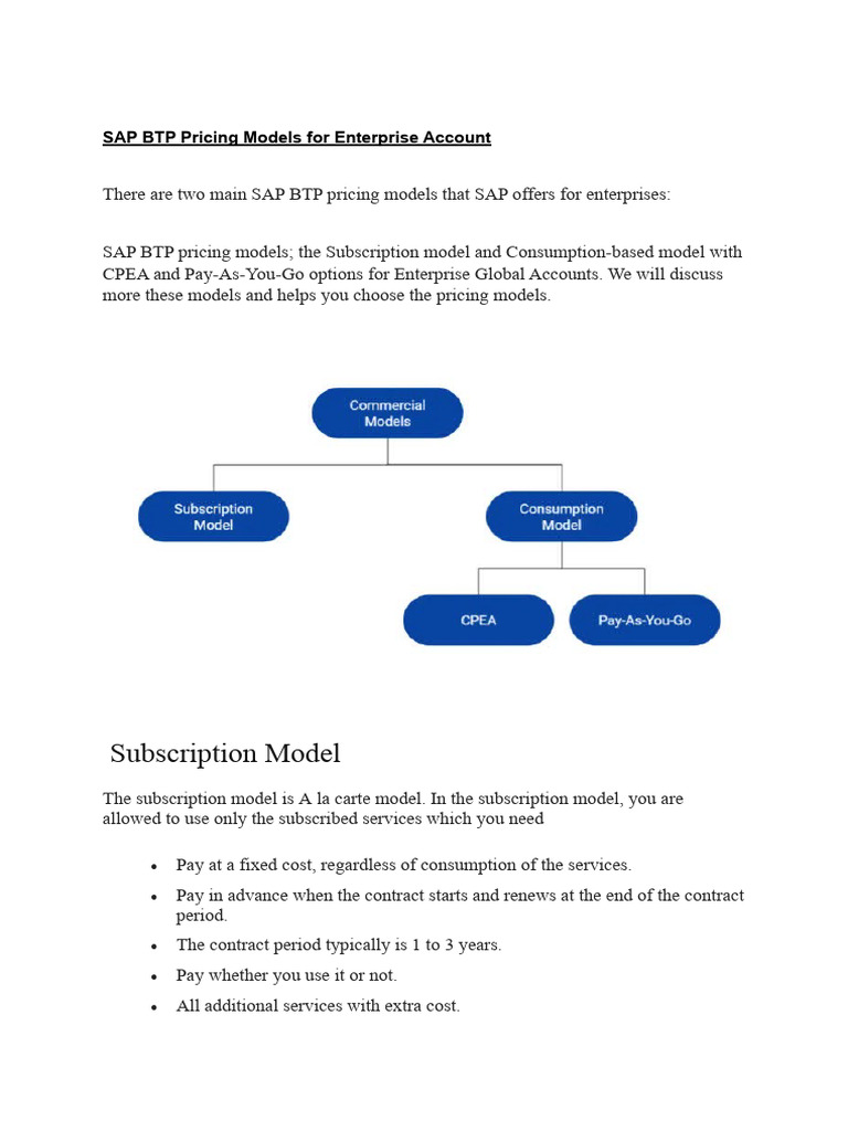 SAP BTP Pricing Models For Enterprise Account | PDF | Subscription ...