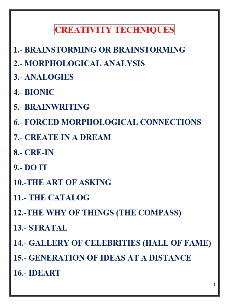 Creativity Techniques | Download Free PDF | Idea | Brainstorming