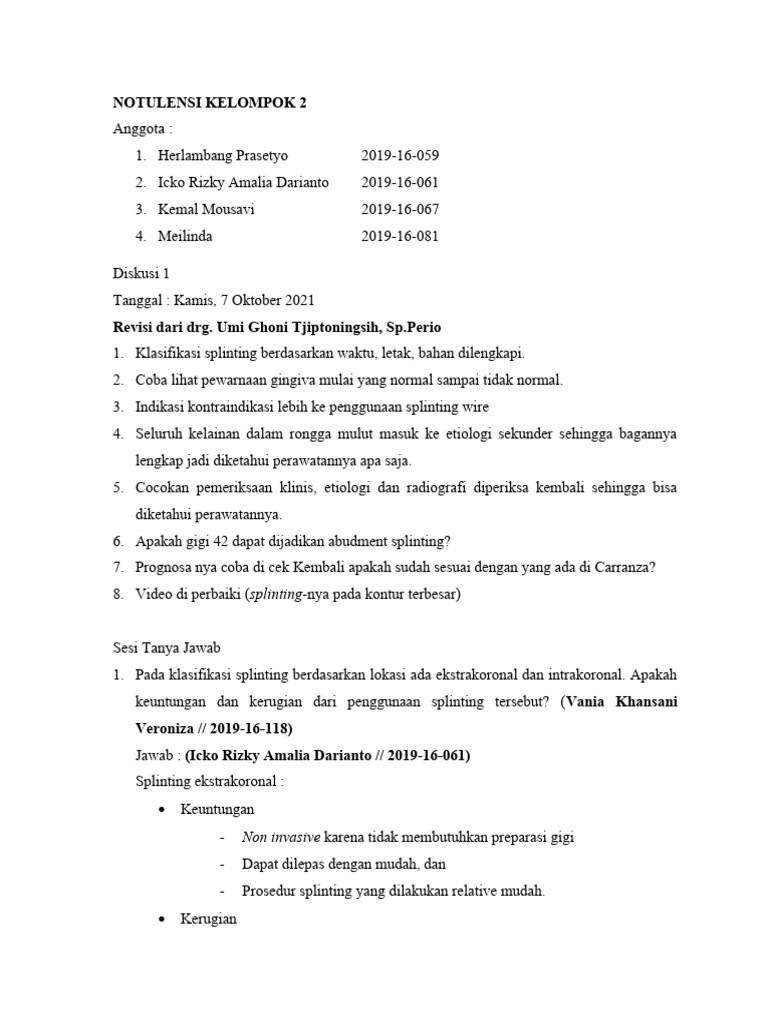 Notulensi Kelompok 2 (Splinting) | PDF
