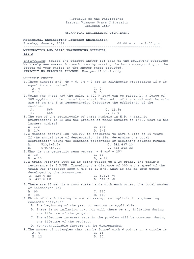Mesl Set A Problems | PDF | Mechanics | Physical Quantities