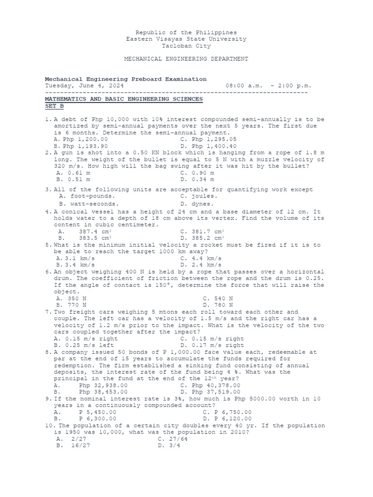 Mesl Set B Problems | PDF | Mechanics | Applied And Interdisciplinary Physics