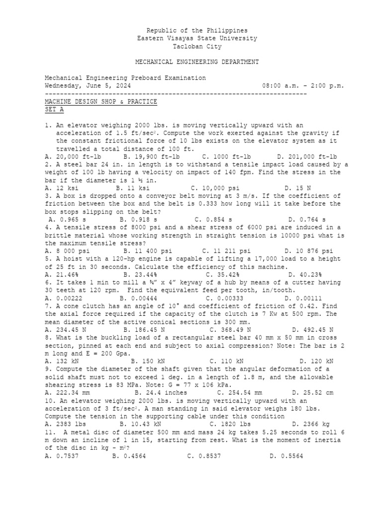 MDSP Set A Problems | PDF | Horsepower | Belt (Mechanical)