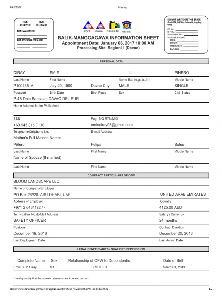 Poea Oec Info Sheet | PDF