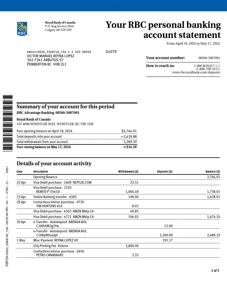 Estado de Cuenta RBC | PDF | Debit Card | Visa Inc.