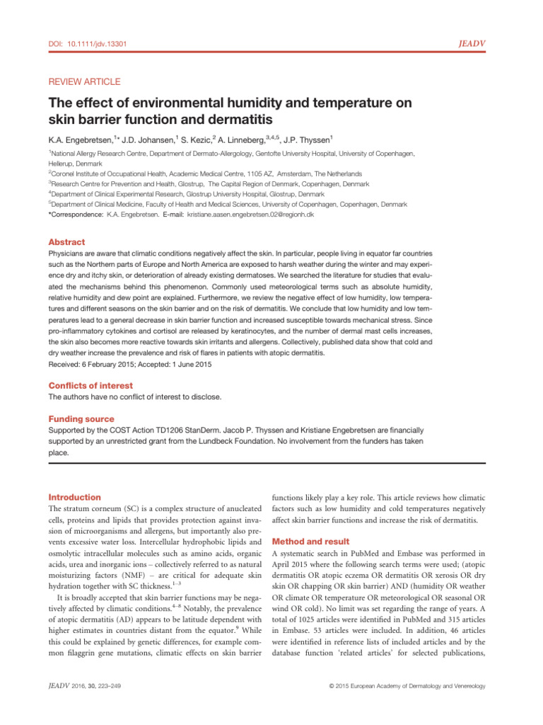 The Effect of Environmental Humidity and Temperature On Skin Barrier Function and Dermatitis ...