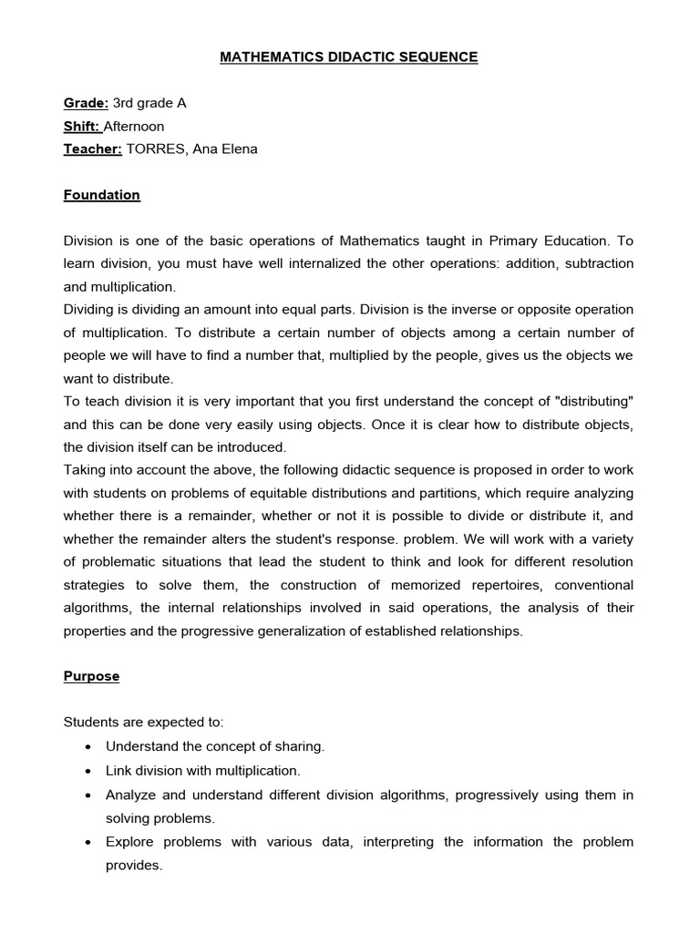 Didactic Sequence of Mathematics Division | PDF | Multiplication ...