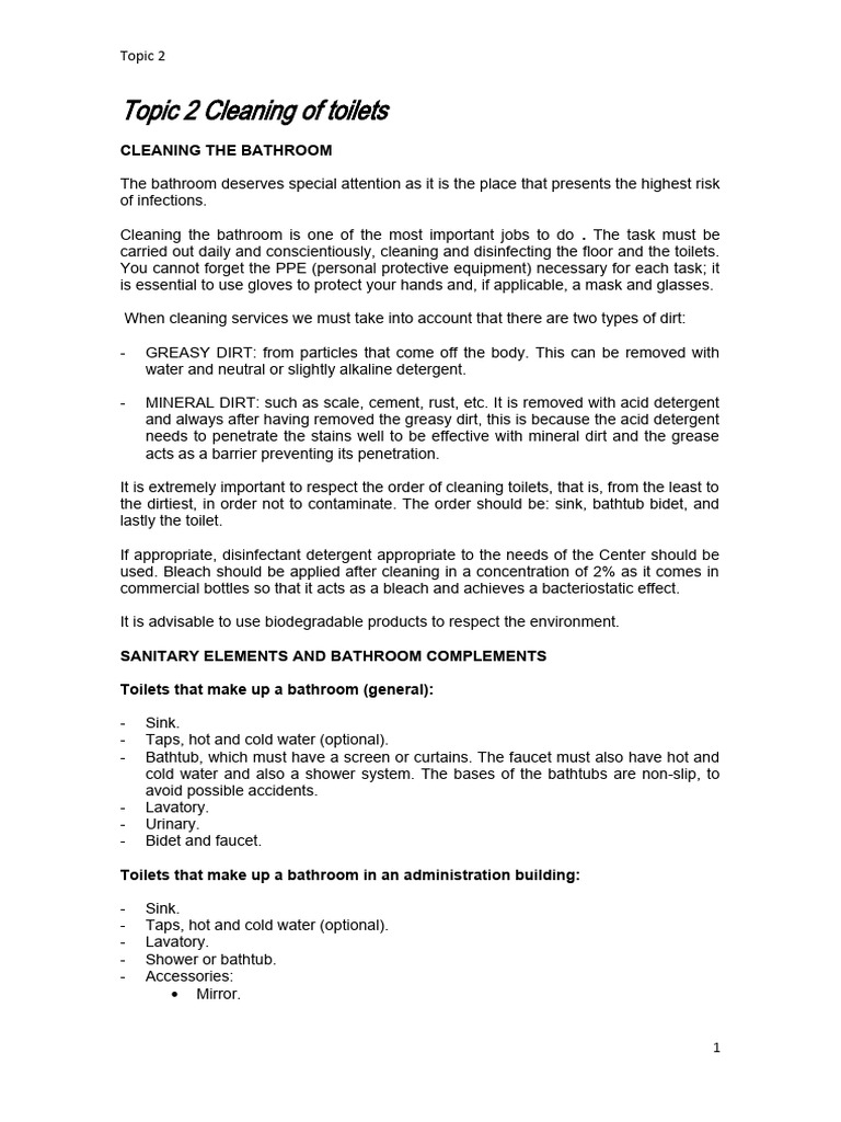 Topic 2 Cleaning of Toilet Services | PDF | Toilet | Bathroom