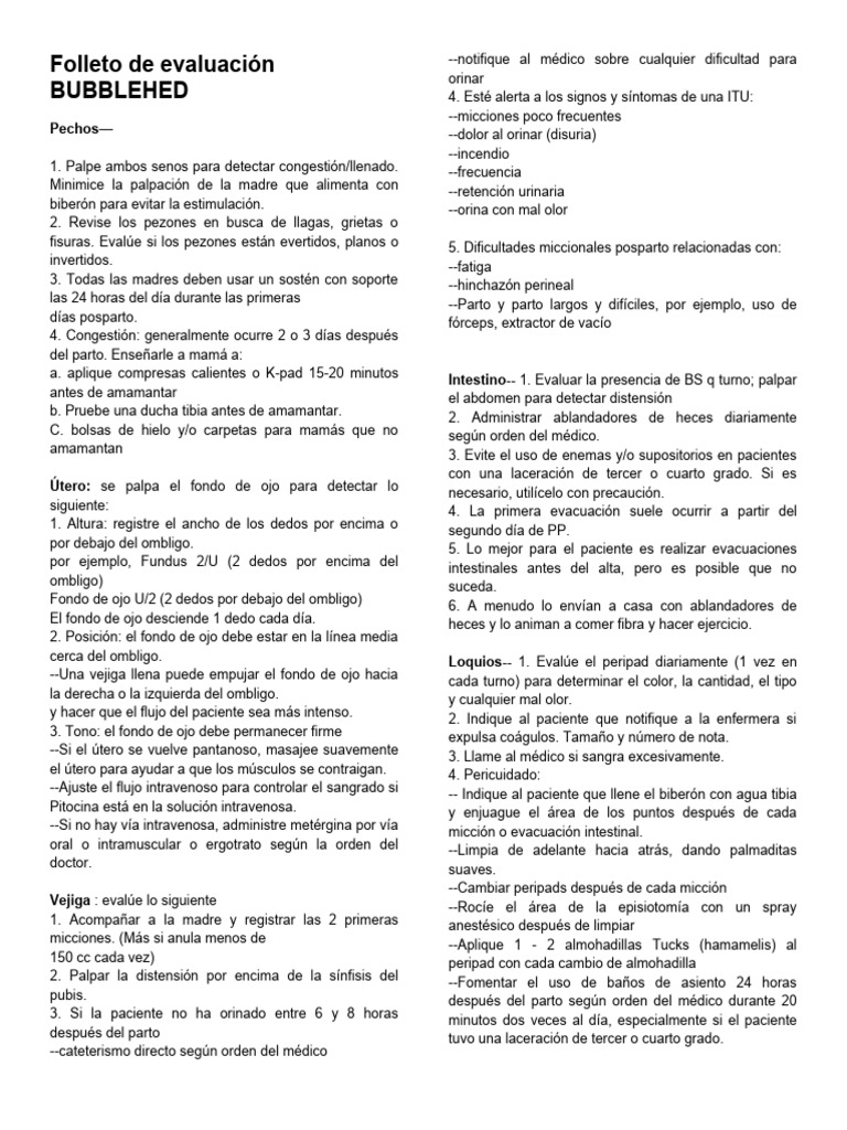 Folleto de Evaluación BUBBLEHED | PDF | Periodo posparto | Parto