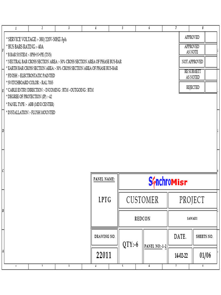 Customer Project: SERVICE VOLTAGE:-380/220V-50HZ-3ph Bus Bars Rating ...