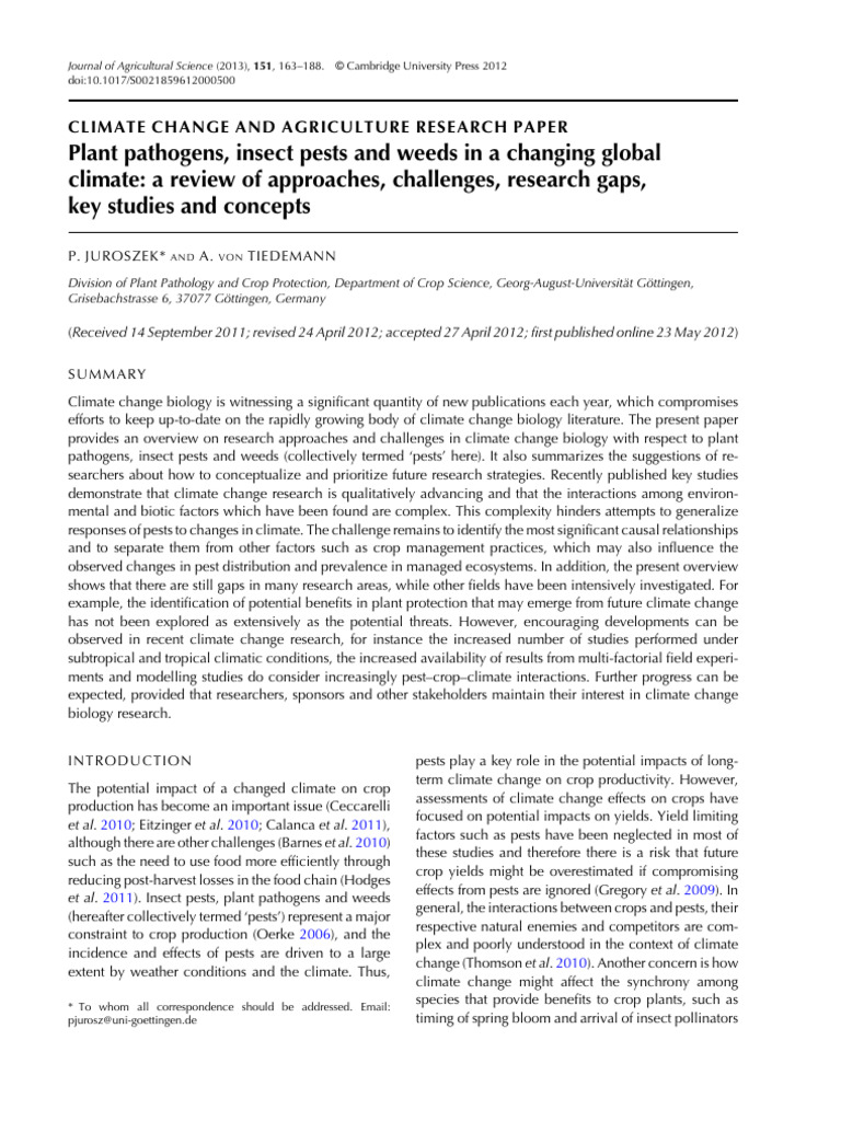 Plant Pathogens Insect Pests and Weeds in A Changing Global Climate ...