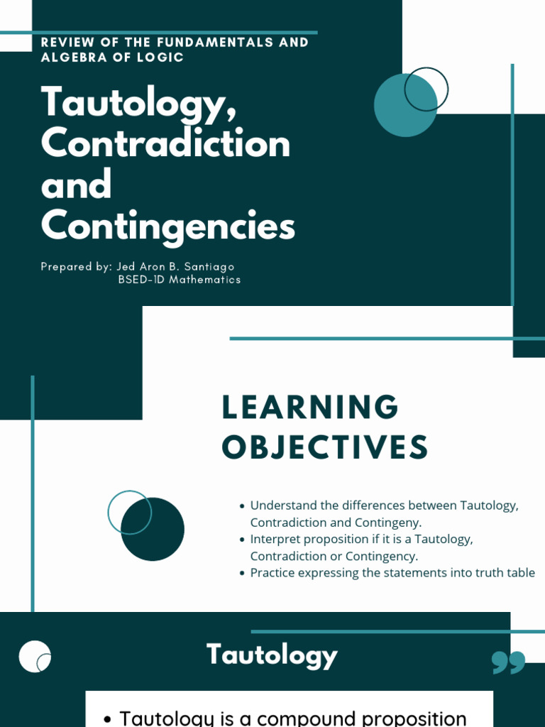 Tautology, Contradiction, and Contingencies | PDF | Contradiction | Logic