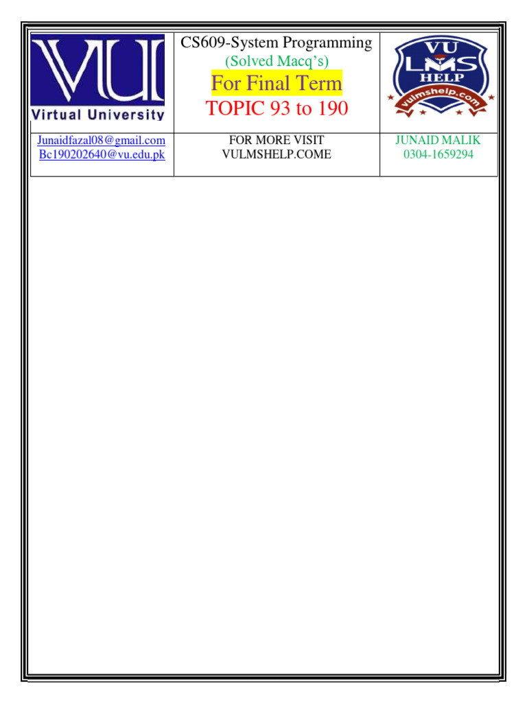CS609 Update SOLVED MCQs FINAL TERM BY JUNAID | PDF | Thread (Computing) | Process (Computing)
