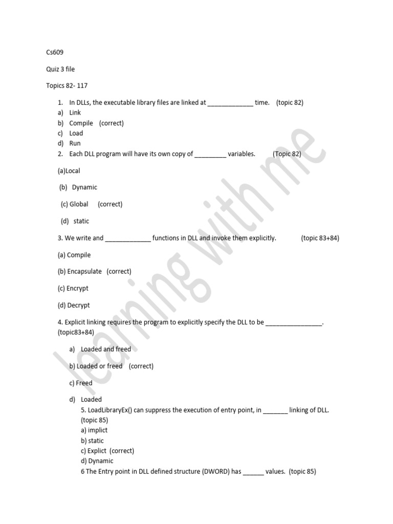 CS609 Quiz 3 Merged File Learning With Me | PDF | Thread (Computing) | Process (Computing)