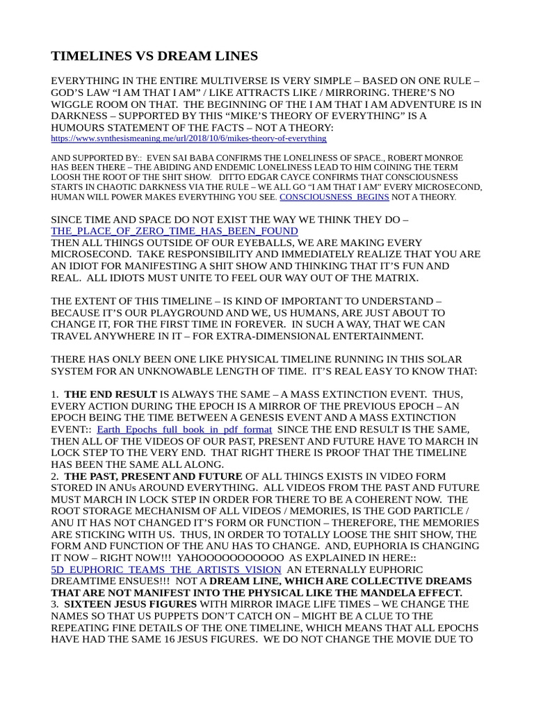 Timelines VS Dream Lines | PDF | Thought | Planets