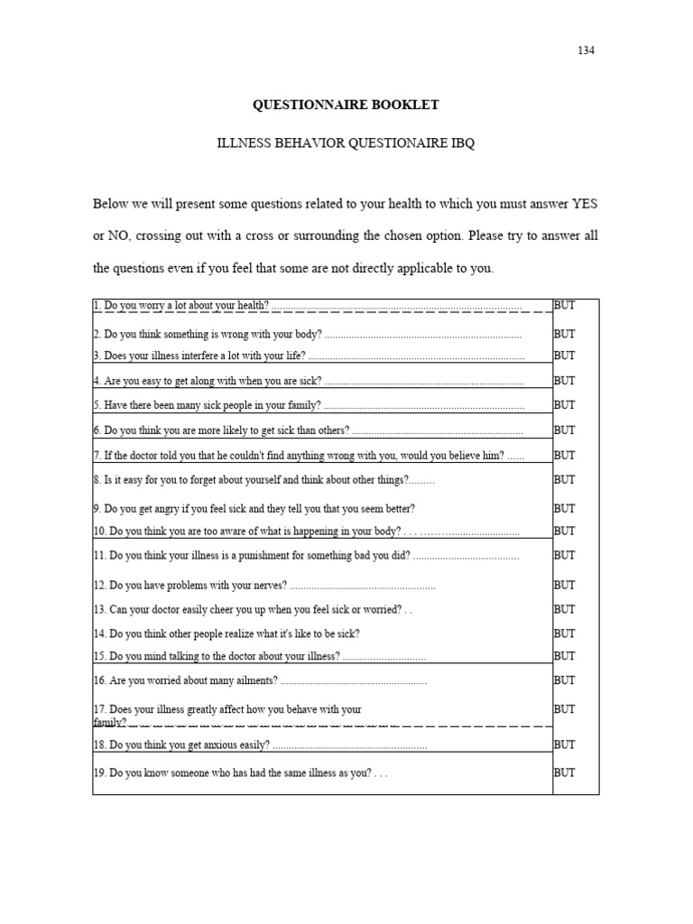 IBQ Questionnaire | PDF | Clinical Medicine | Mental Health