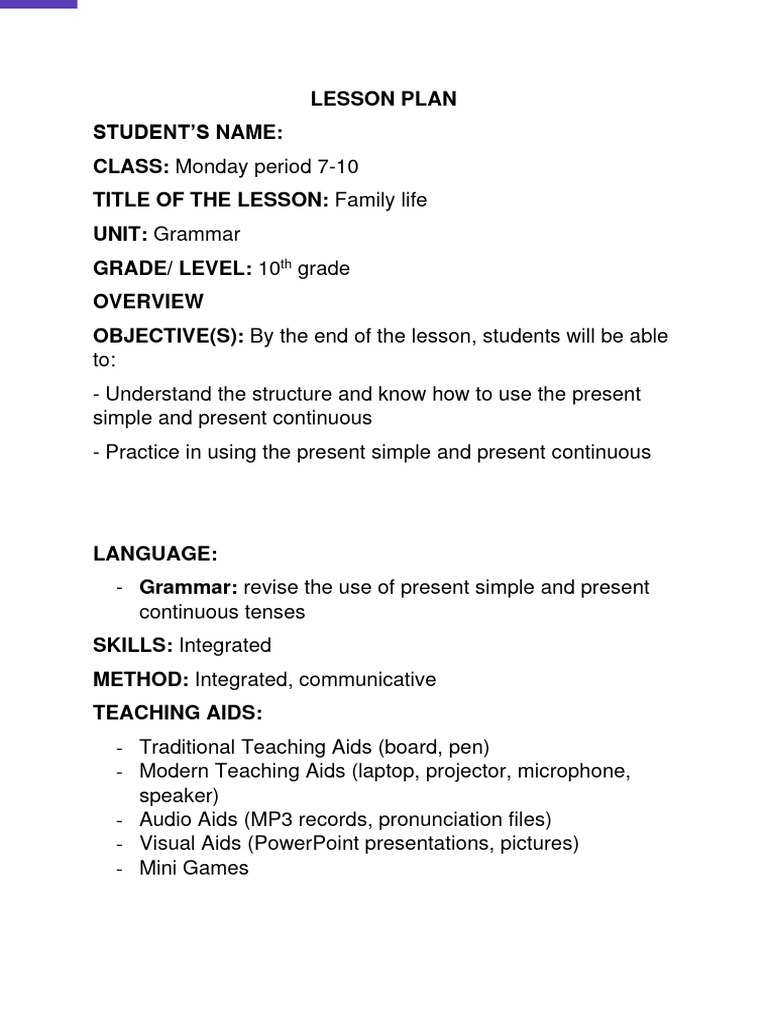 Sample - Grammar - Lessonplan | PDF | Verb | Phrase