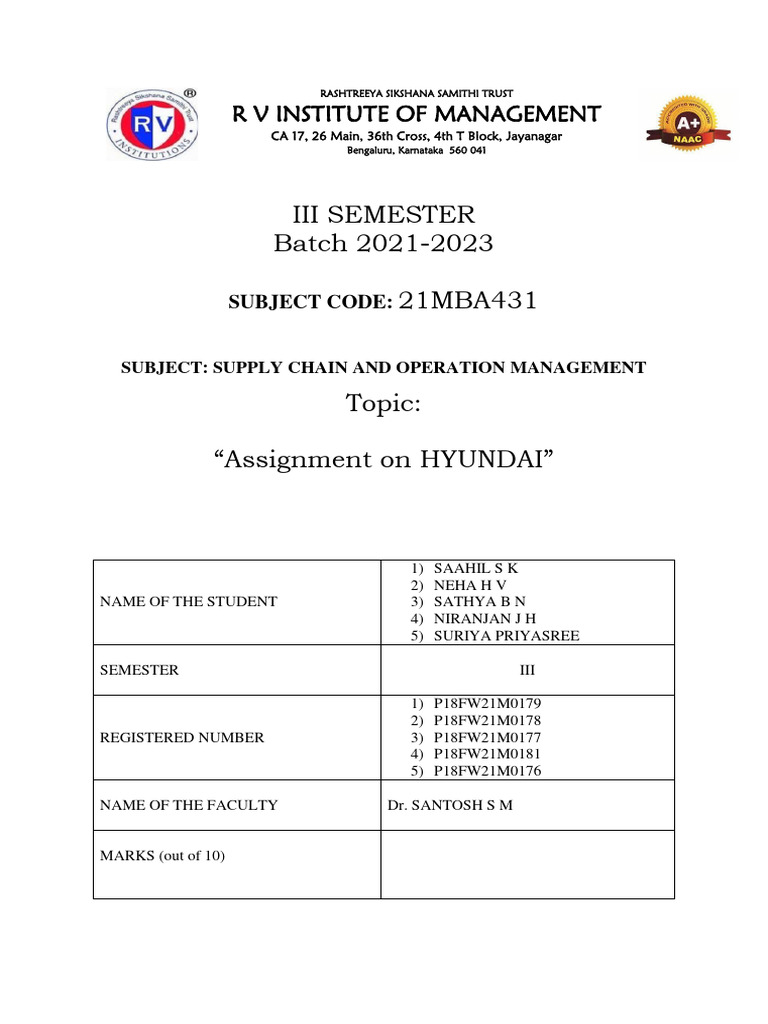 Final Submission Hyundai | PDF | Supply Chain | Logistics