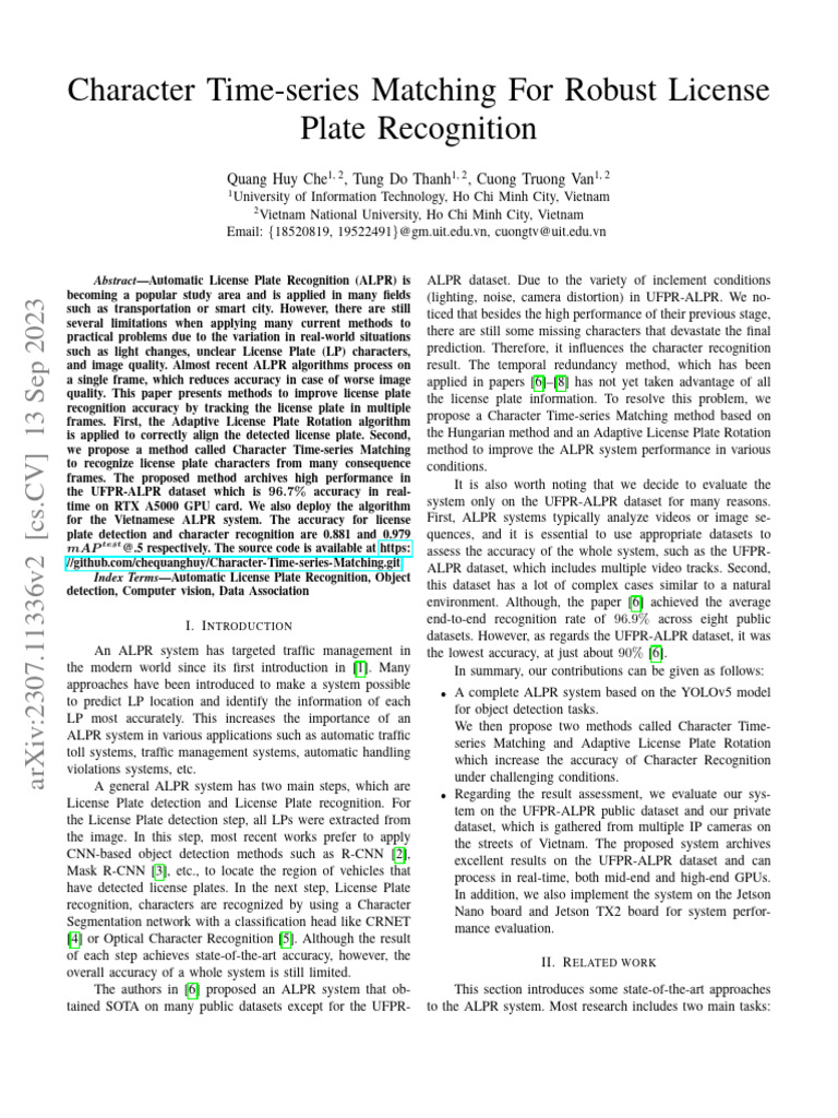 Character Time-Series Matching For Robust License | PDF | Optical Character Recognition | Computing