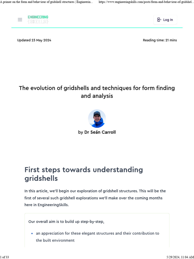 A Primer On The Form and Behaviour of Gridshell Structures | PDF