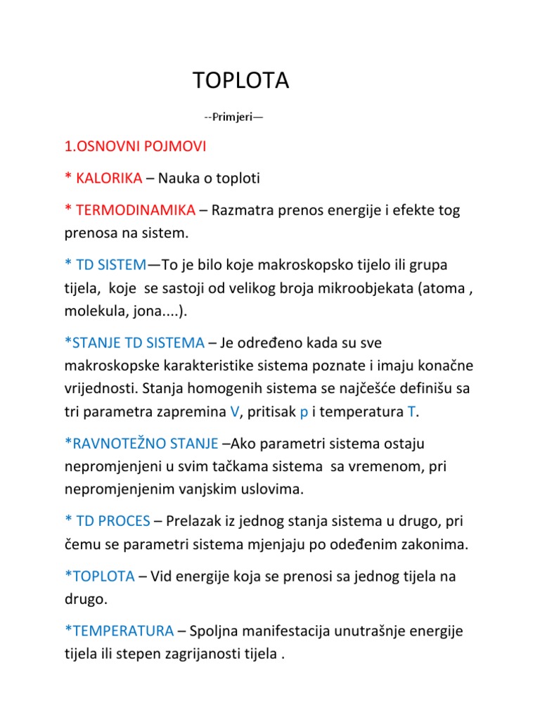 Toplota - Primjeri | PDF